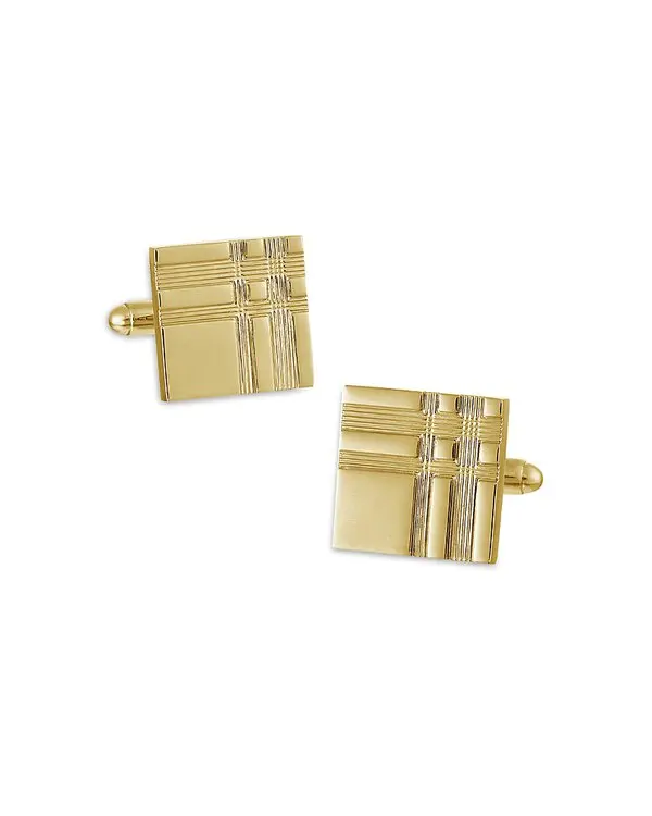 LINK UP Rhodium Plated Etched Tartan Plaid Square Cufflinks - Gold