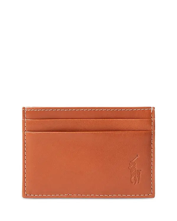 Polo Ralph Lauren Burnished Leather Money Clip Card Case - Brown