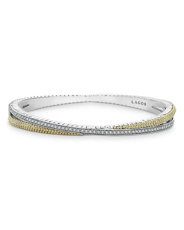 Lagos Sterling And 18k Yellow Gold Diamond Bangle Bracelet - Silver