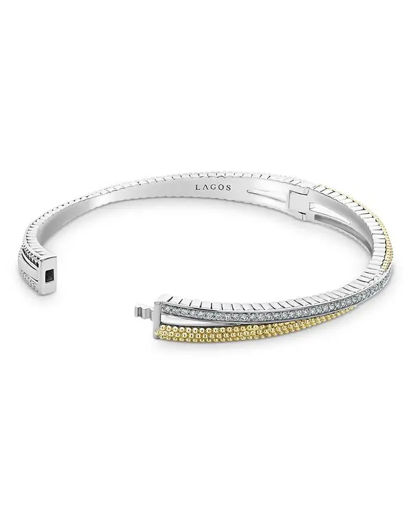 Lagos Sterling And 18k Yellow Gold Diamond Bangle Bracelet - Silver
