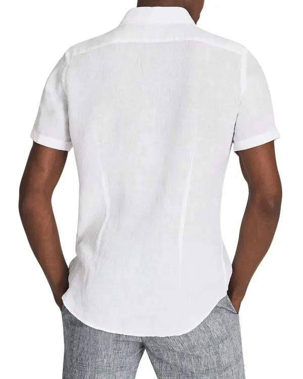 REISS Holiday Slim Fit Short Sleeve Linen Shirt - White