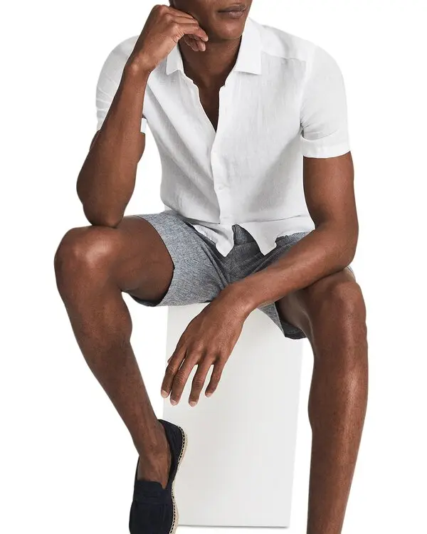 REISS Holiday Slim Fit Short Sleeve Linen Shirt - White