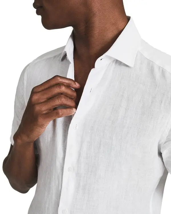 REISS Holiday Slim Fit Short Sleeve Linen Shirt - White