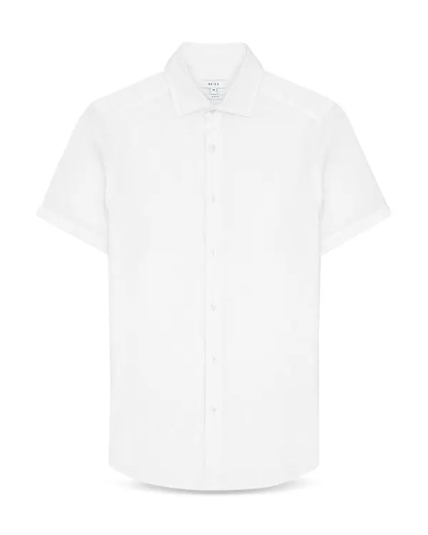 REISS Holiday Slim Fit Short Sleeve Linen Shirt - White