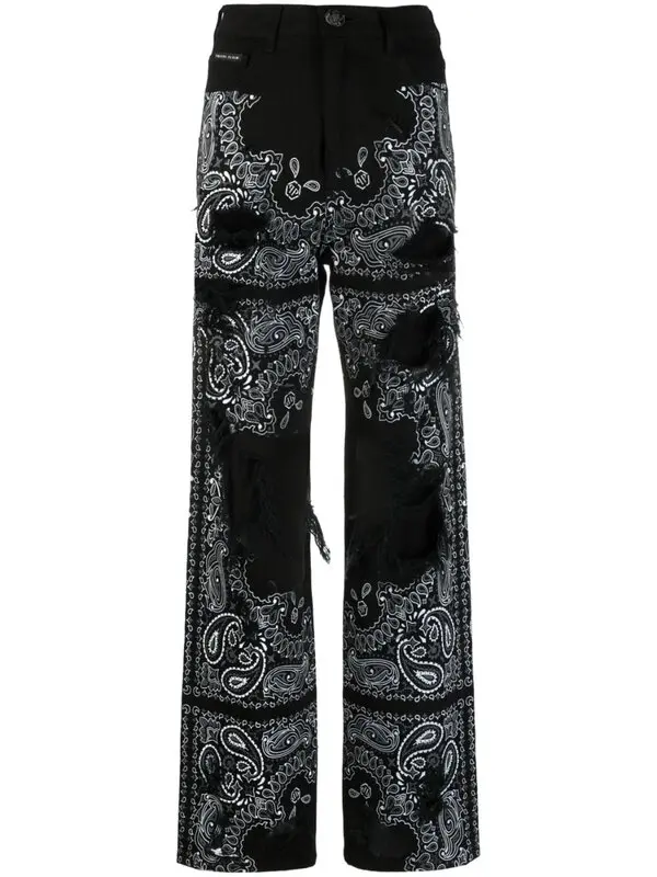 Philipp Plein Ripped Paisley-print Jeans