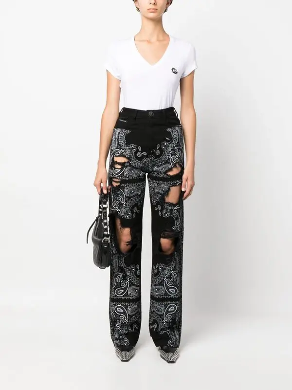 Philipp Plein Ripped Paisley-print Jeans