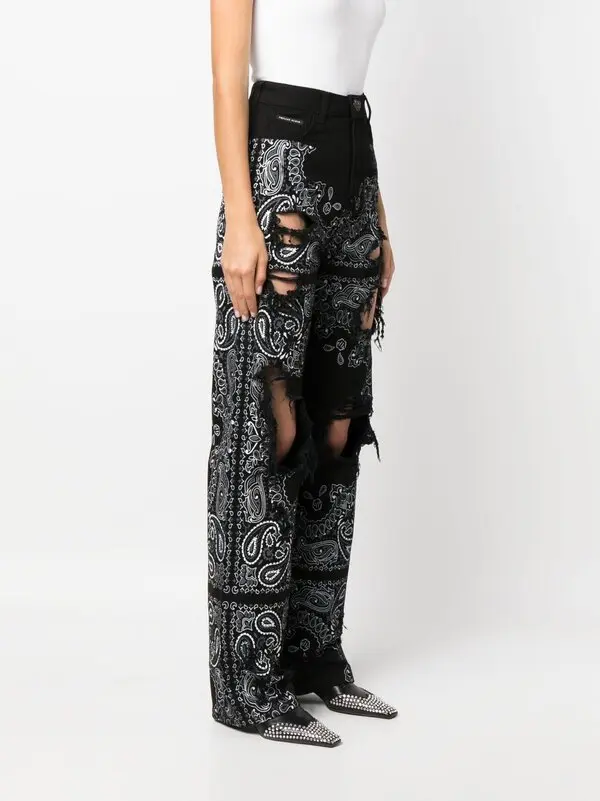 Philipp Plein Ripped Paisley-print Jeans