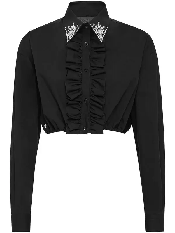 Philipp Plein Ruffled Cropped Shirt - Black