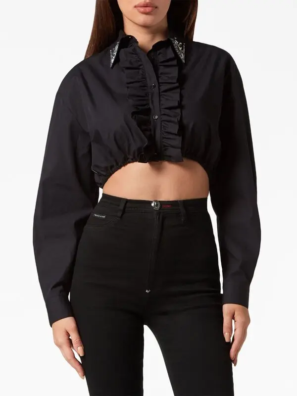 Philipp Plein Ruffled Cropped Shirt - Black
