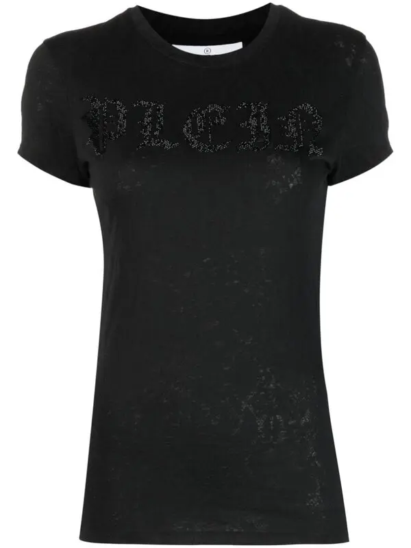 Philipp Plein Rhinestone-logo Snake-print T-shirt - Black