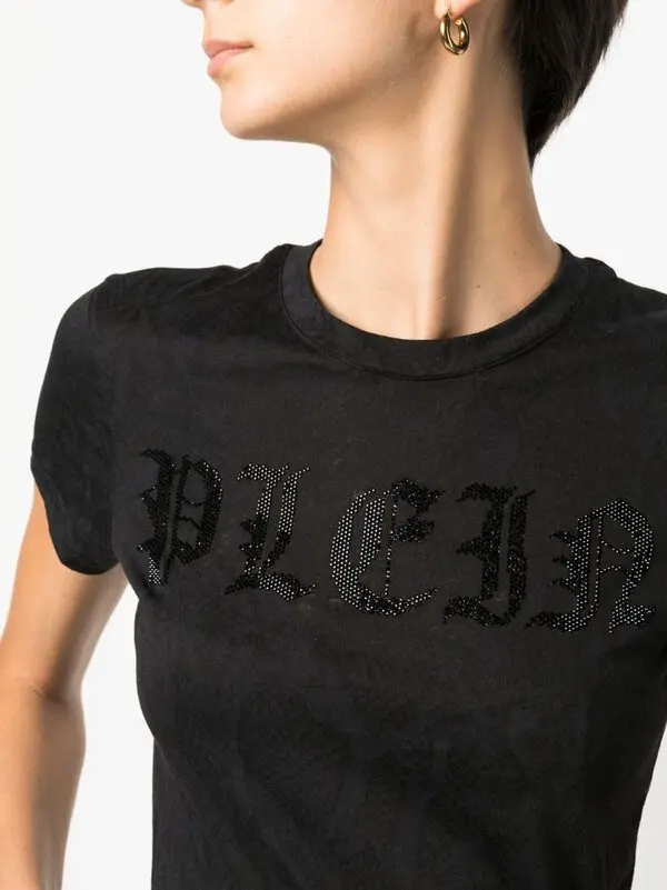 Philipp Plein Rhinestone-logo Snake-print T-shirt - Black