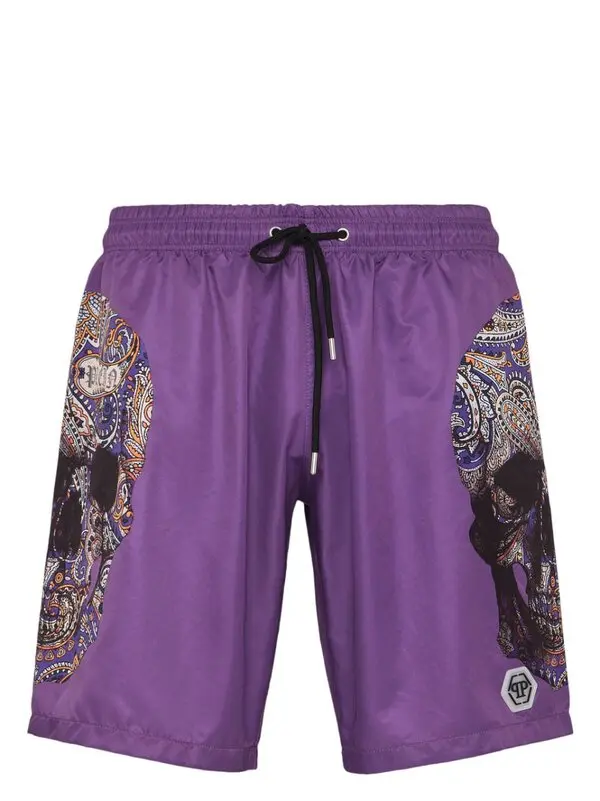 Philipp Plein Skull-print Drawstring Swim Shorts - Purple