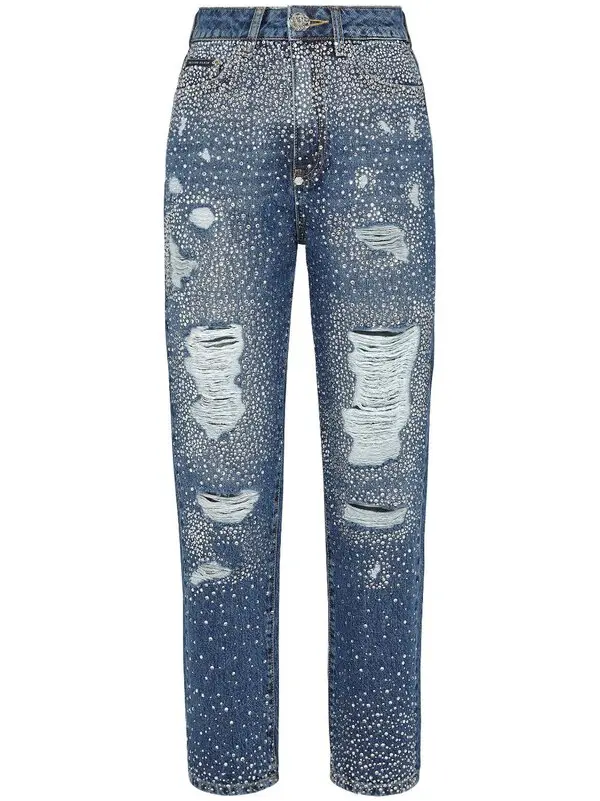Philipp Plein Crystal-embellished Denim Trousers