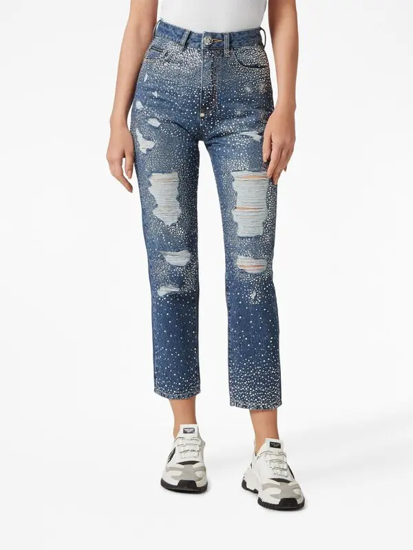 Philipp Plein Crystal-embellished Denim Trousers