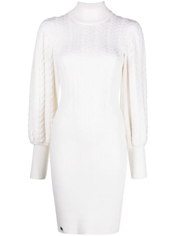 Philipp Plein Cable-knit High-neck Dress - White