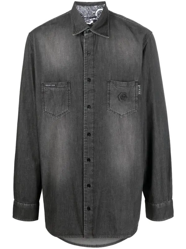 Philipp Plein Rhinestone Skull-print Denim Shirt