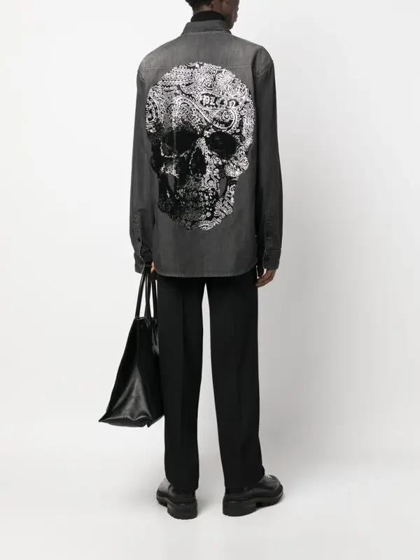 Philipp Plein Rhinestone Skull-print Denim Shirt