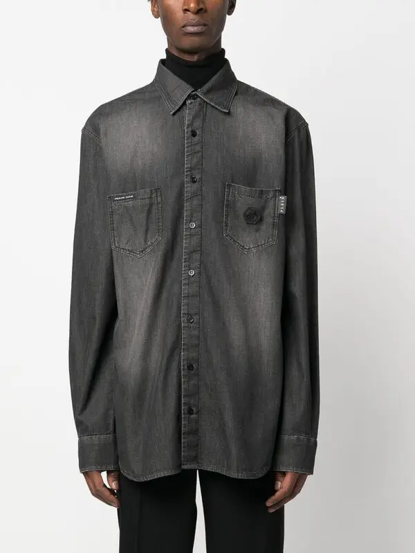 Philipp Plein Rhinestone Skull-print Denim Shirt