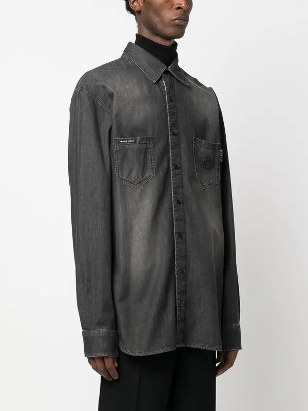 Philipp Plein Rhinestone Skull-print Denim Shirt