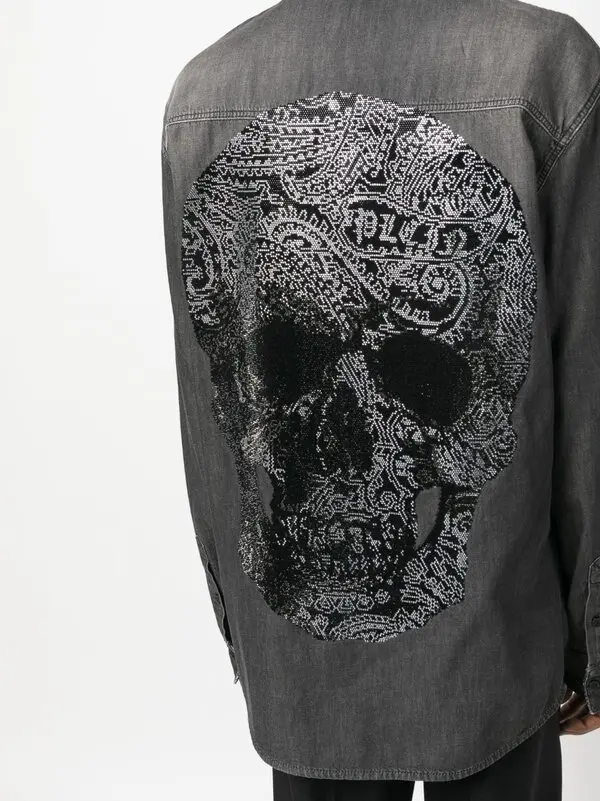 Philipp Plein Rhinestone Skull-print Denim Shirt