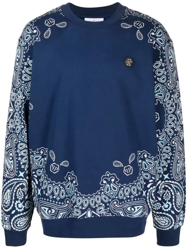 Philipp Plein Bandana-print Cotton Sweatshirt - Blue
