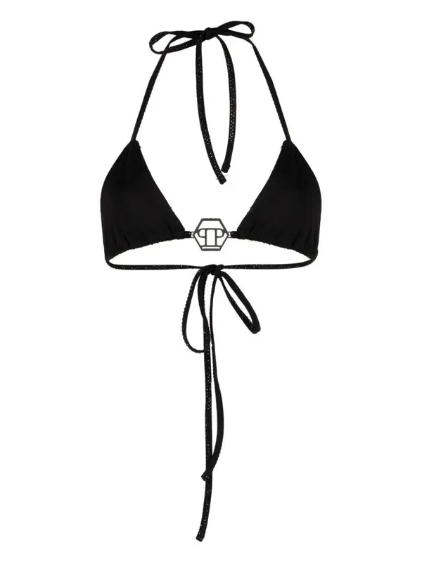 Philipp Plein Embellished-logo Bikini Top - Black