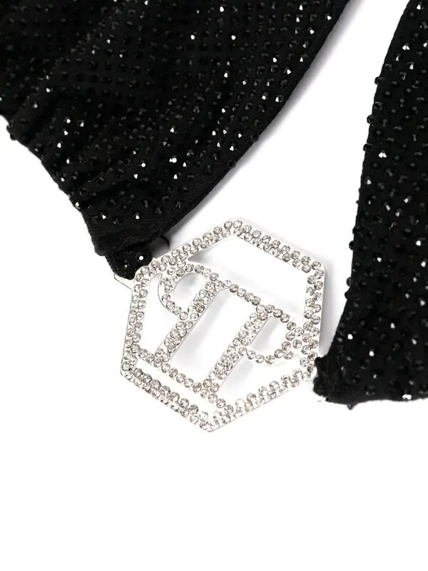 Philipp Plein Embellished-logo Bikini Top - Black