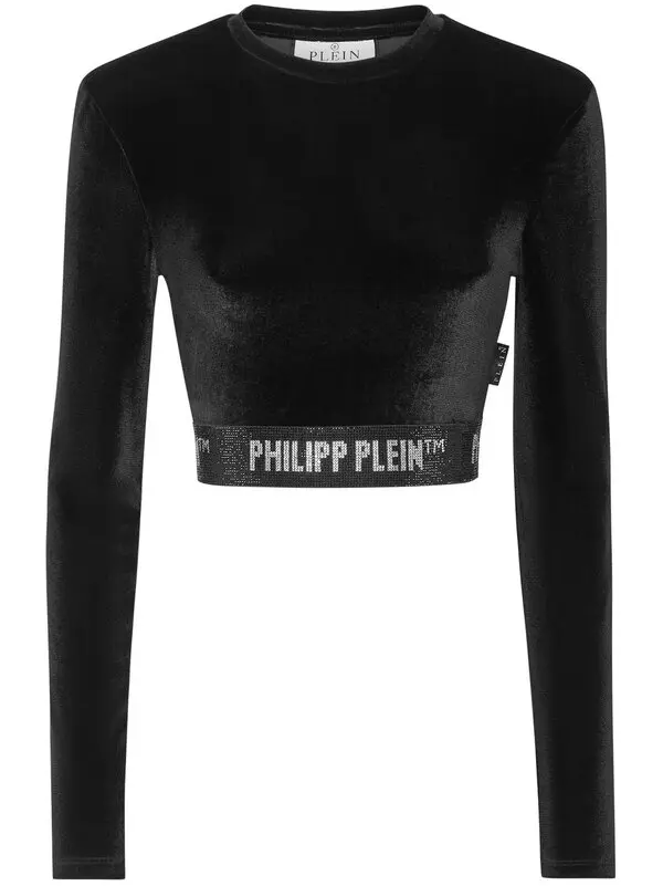 Philipp Plein Velvet Crop Top - Black