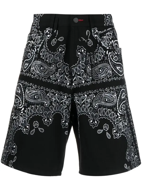 Philipp Plein Bandana Print Denim Shorts - Black