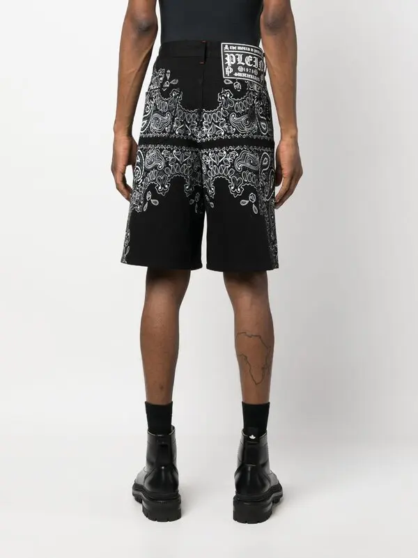 Philipp Plein Bandana Print Denim Shorts - Black