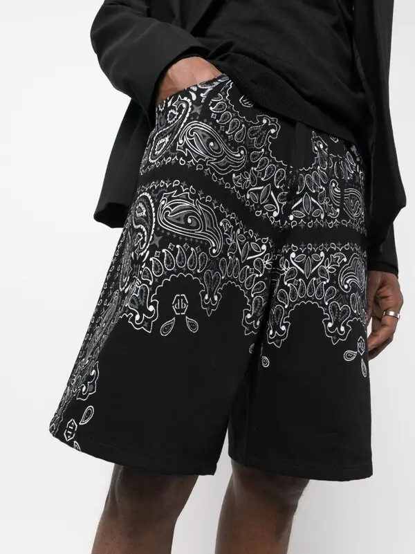 Philipp Plein Bandana Print Denim Shorts - Black