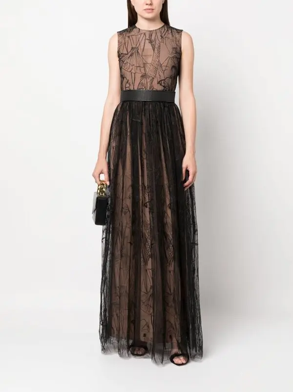 Akris Techno Tulle Croqui-print Silk Gown