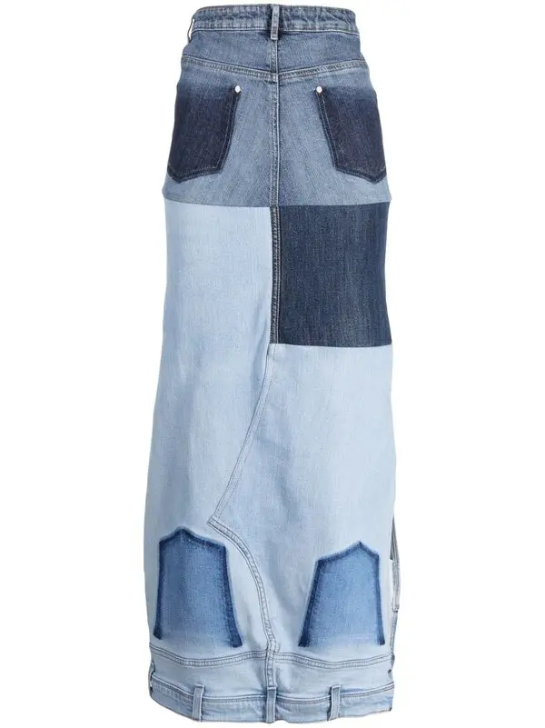 A.W.A.K.E. Mode Upcycled Trompe L'oeil Denim Maxi Skirt