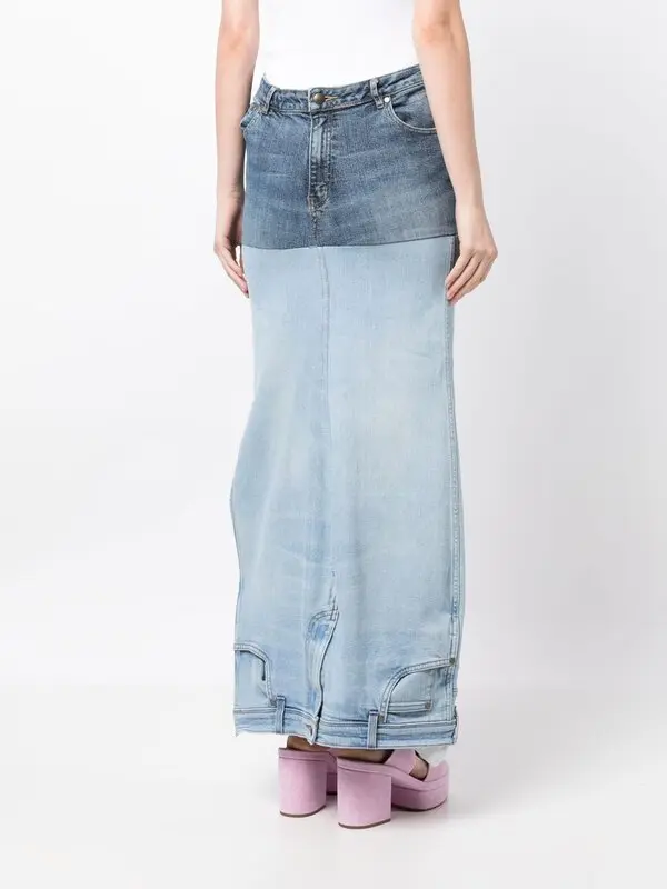 A.W.A.K.E. Mode Upcycled Trompe L'oeil Denim Maxi Skirt