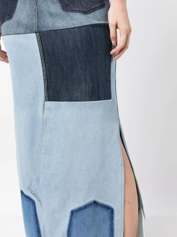A.W.A.K.E. Mode Upcycled Trompe L'oeil Denim Maxi Skirt