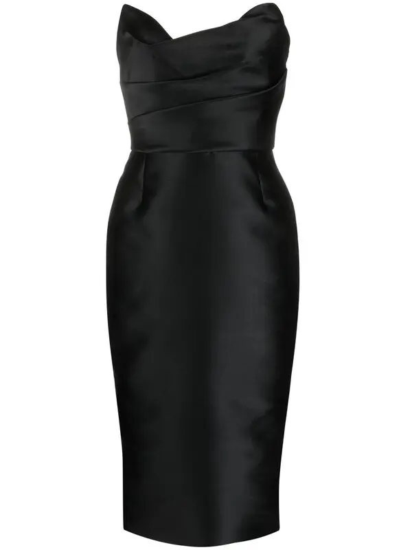 Marchesa Strapless Satin Midi Dress - Black