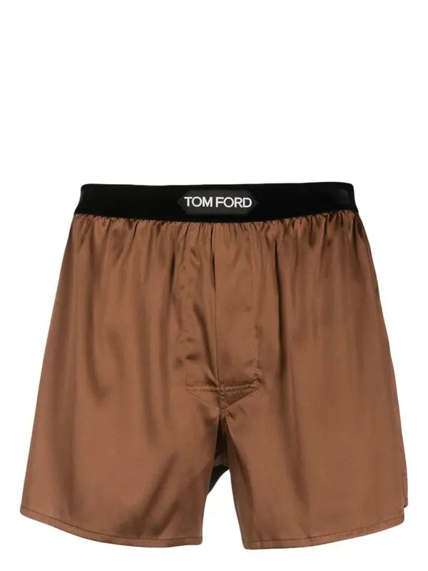 TOM FORD Logo-waistband Silk Boxers - Brown