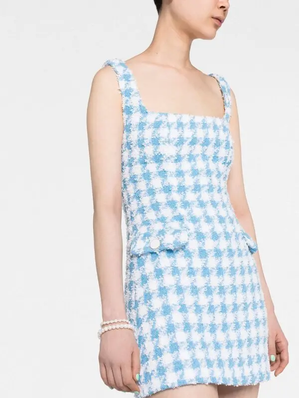 Rowen Rose Houndstooth Tweed Mini Dress In Blue - 62% Off | Editorialist