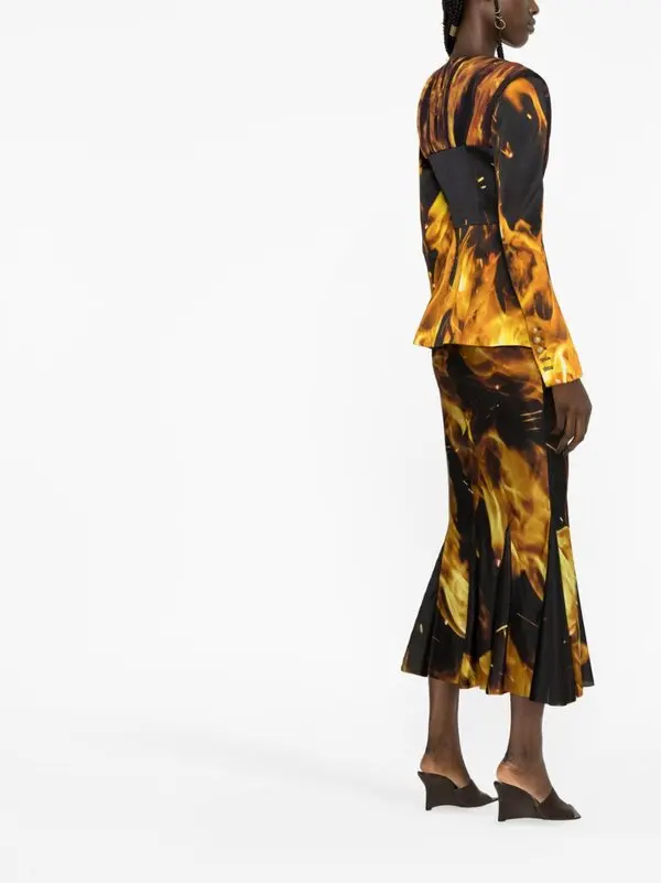 Balmain Fire-print Collarless Blazer