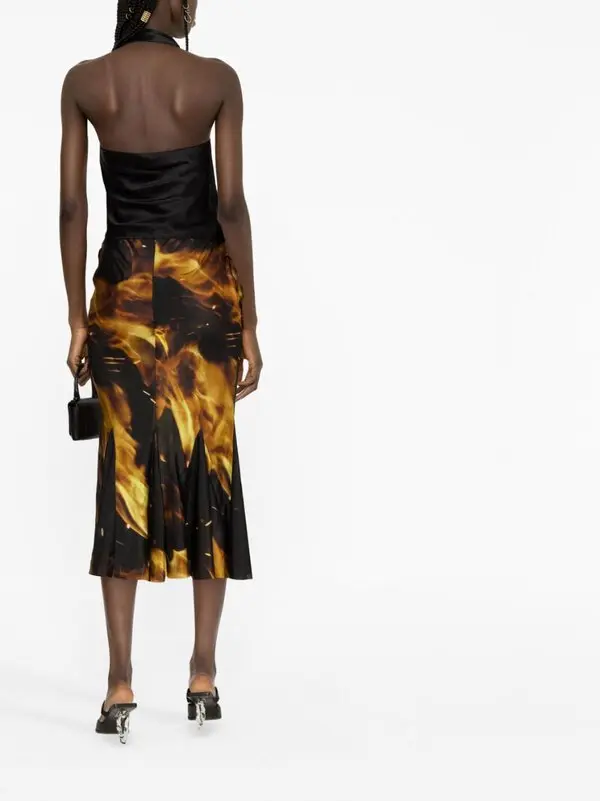 Balmain Fire-print Draped Midi Skirt