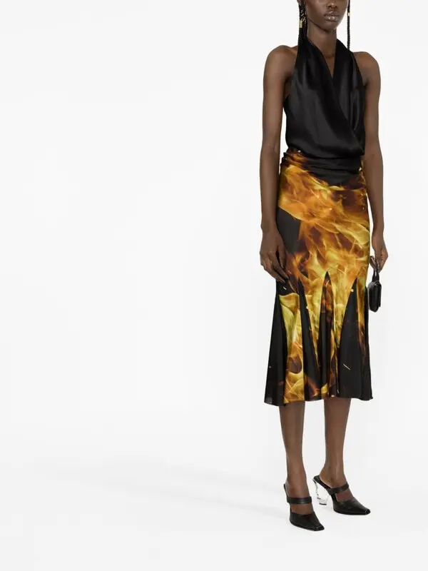 Balmain Fire-print Draped Midi Skirt