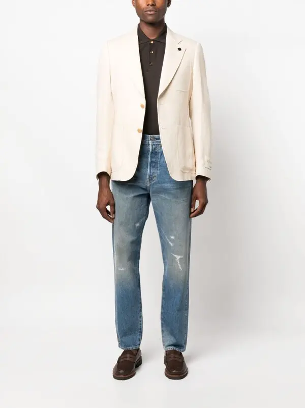 LARDINI Single-breasted Cotton-blend Blazer - Neutrals