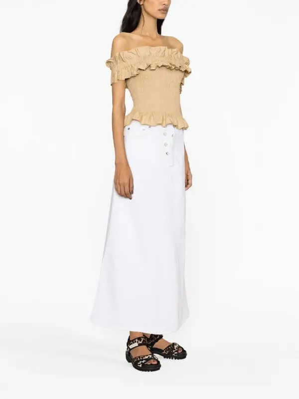 GANNI Ruffled Off-shoulder Top