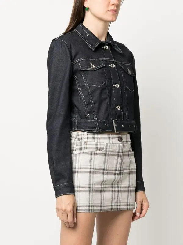 Patrizia Pepe Cropped Denim Jacket With Contrast Stitching