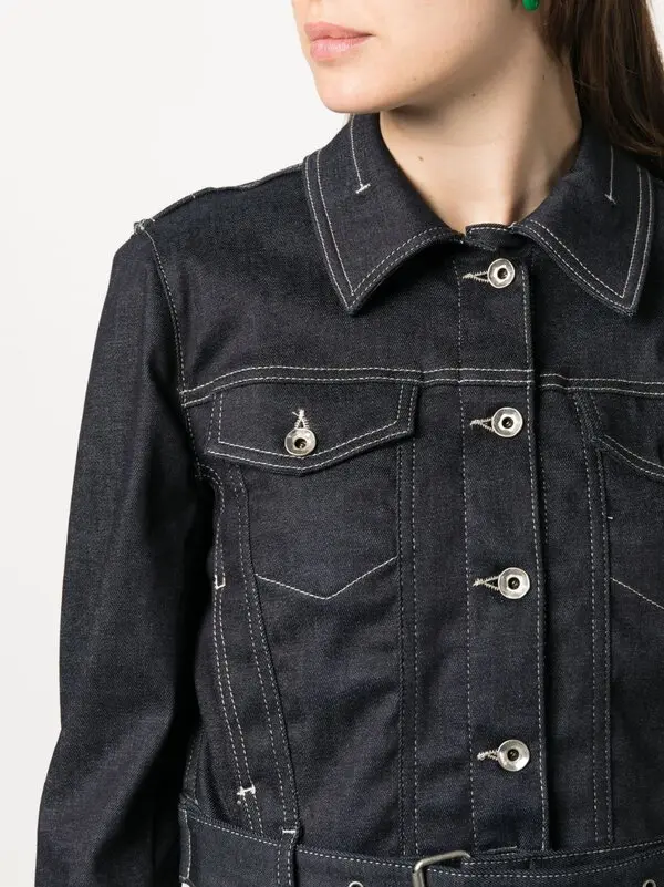 Patrizia Pepe Cropped Denim Jacket With Contrast Stitching