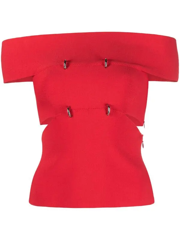 Alexander McQueen Cut-out Off-shoulder Top - Red