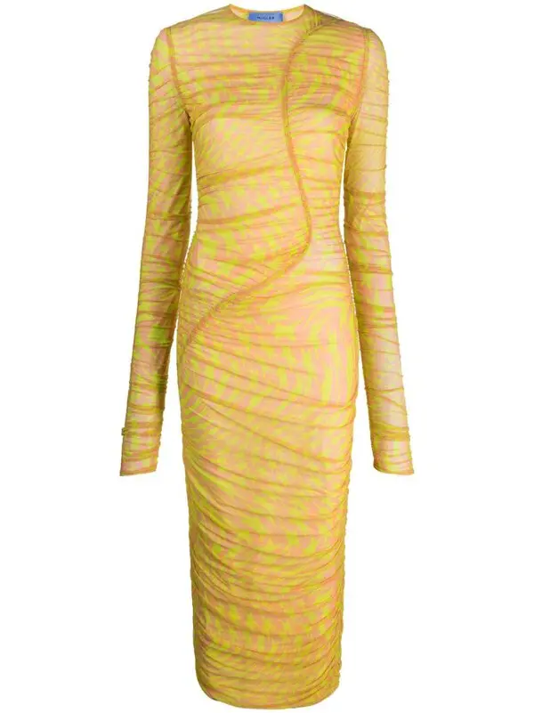 Mugler Star-Print Mesh Dress In Yellow - 73% Off | Editorialist