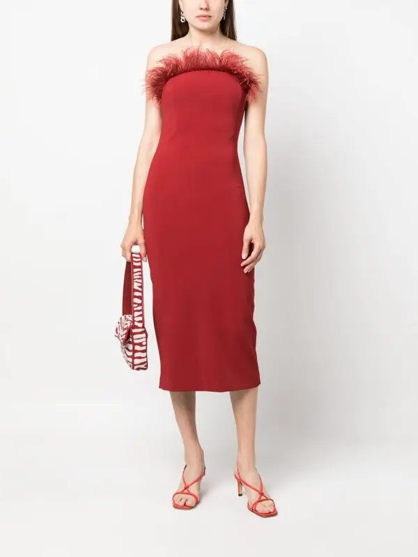 Patrizia Pepe Feather-trim Fitted Midi Dress