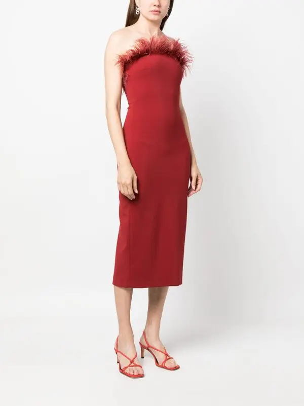 Patrizia Pepe Feather-trim Fitted Midi Dress