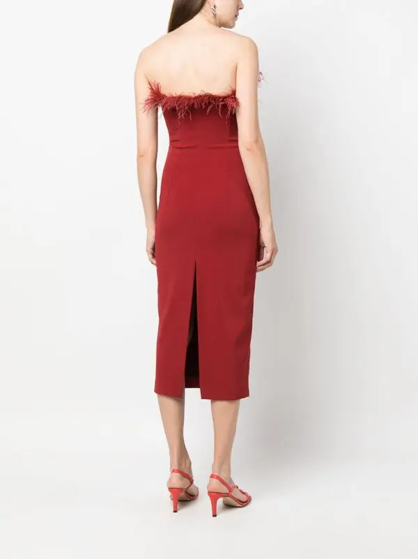 Patrizia Pepe Feather-trim Fitted Midi Dress